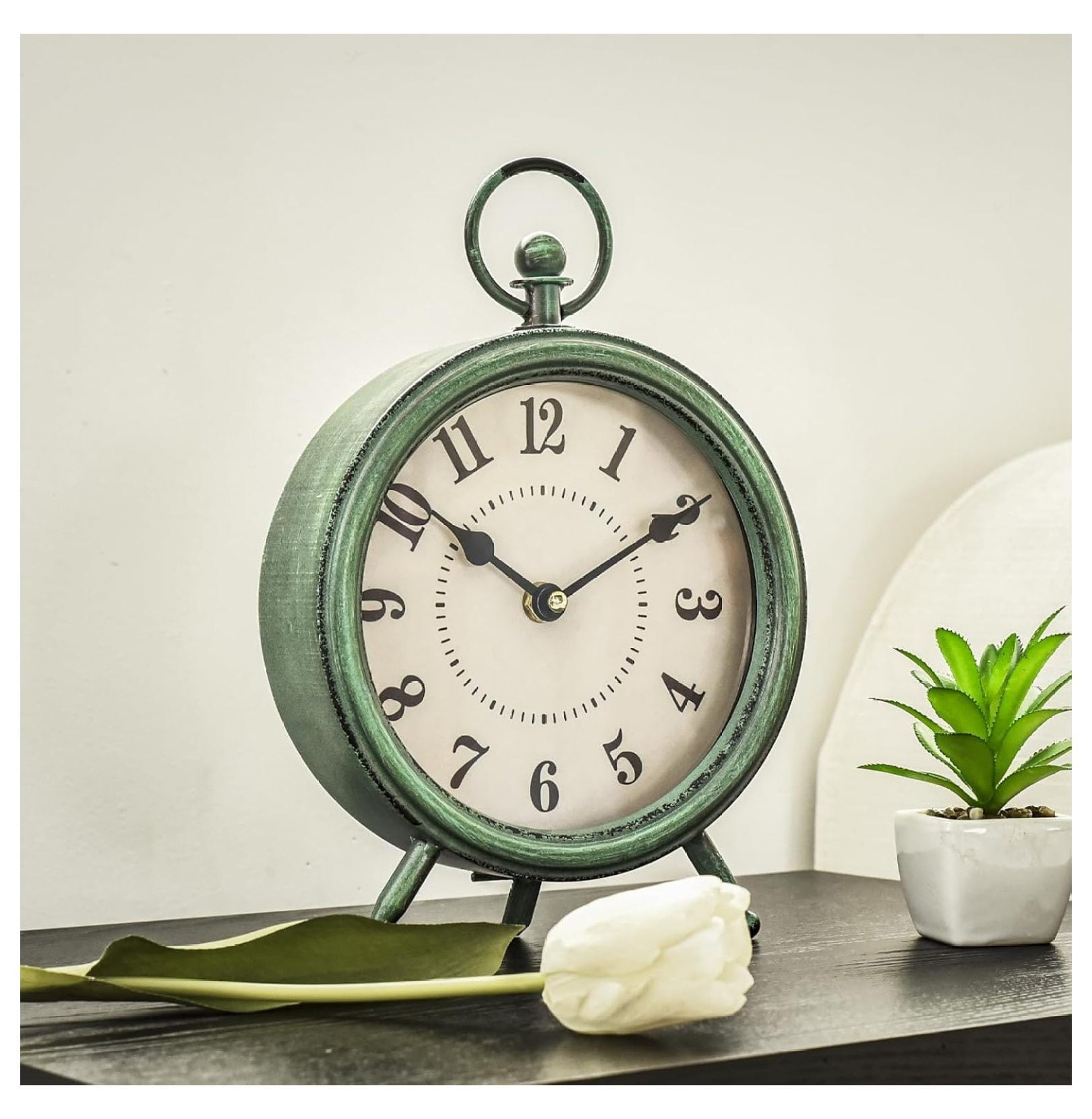 EMAX Home Vintage Rustic Green Table Clock on Stand,Desk and Shelf ...