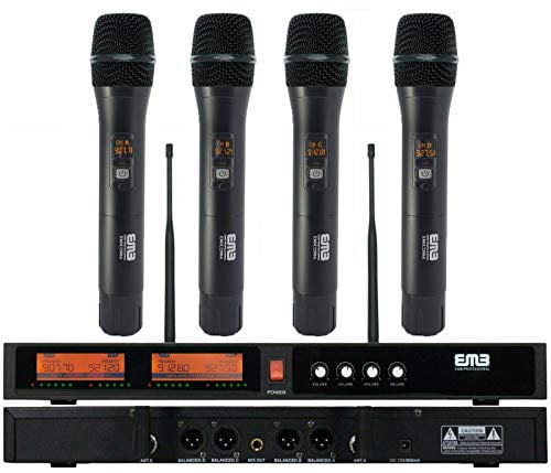 EMB EMIC2500 Wireless Microphone System 4-Channel UHF Cordless Mic Set with Four Handheld Mics ...