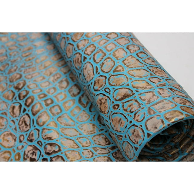 EMBOSSED TORTOISE LEATHER Turquoise Copper: Genuine Leather 3- 3.5 oz ...