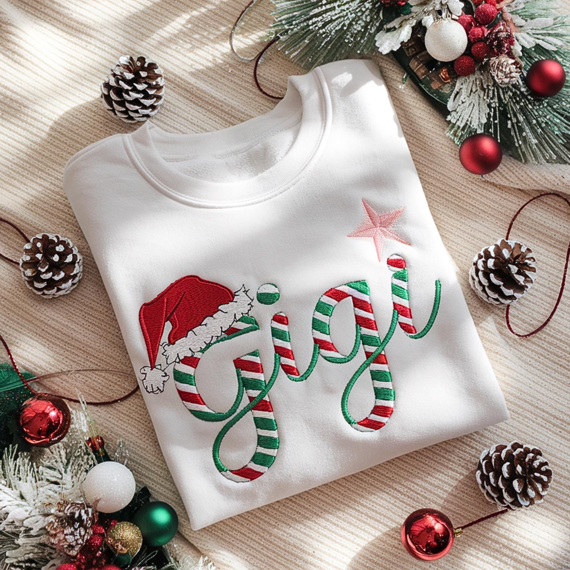 EMBROIDERED Gigi Grandma Christmas Candy Cane Sweatshirt, Xmas Custom ...