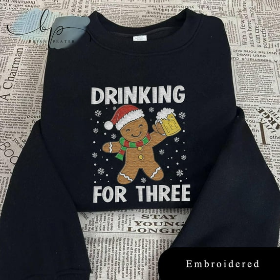 EMBROIDERED Gingerbread Drinking for Three Shirt, Pregnancy ...