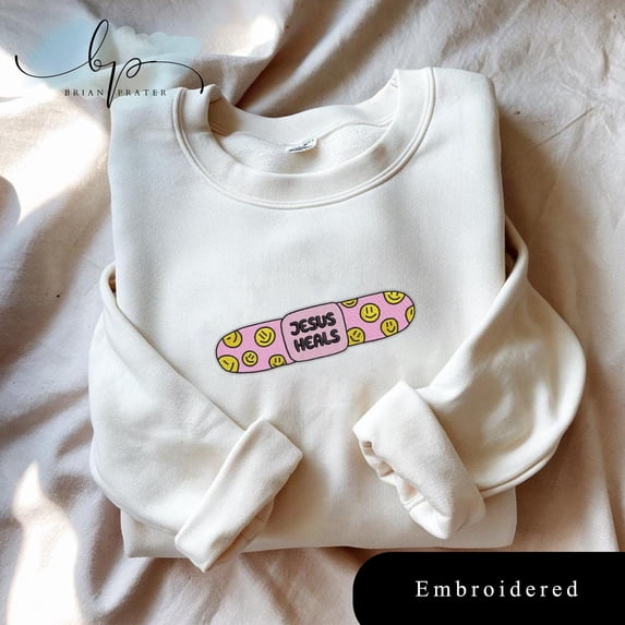 EMBROIDERED Jesus Heals Bandage Embroidery Shirt, Faith-Based Cute ...