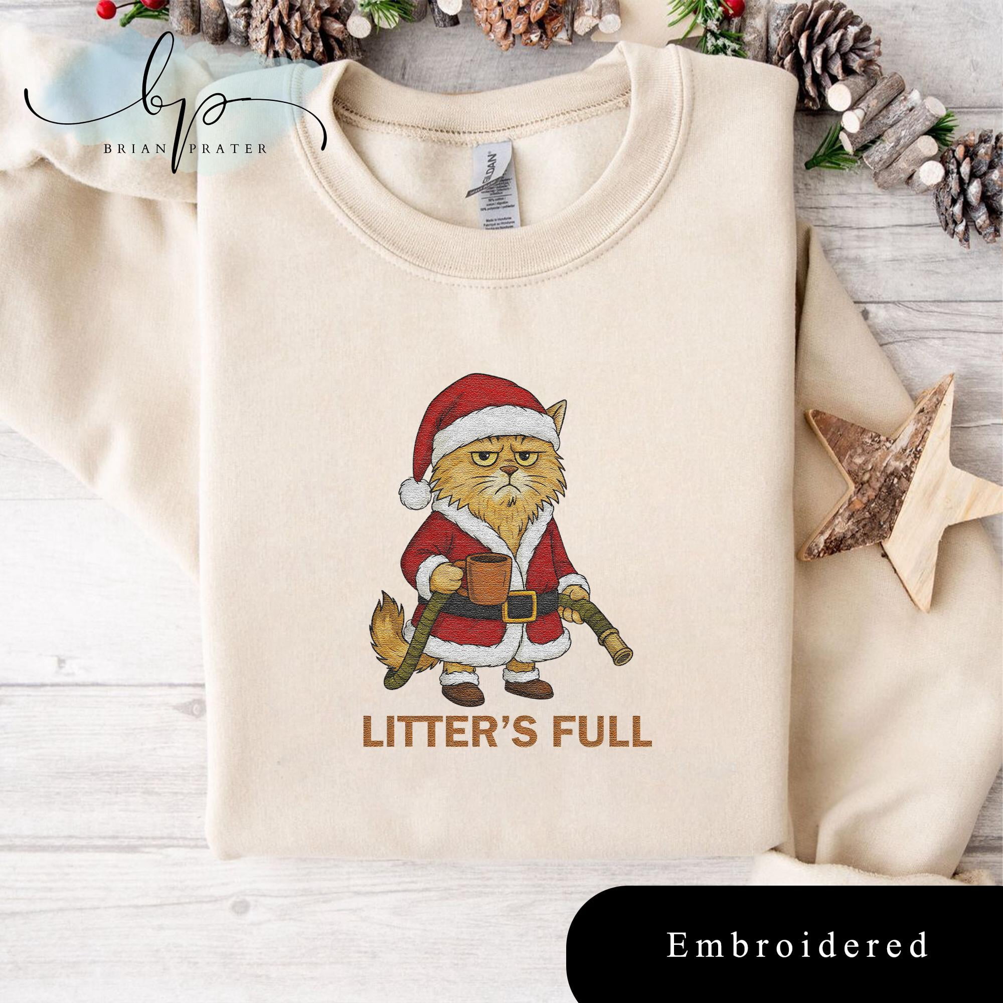 EMBROIDERED Litter's Full Christmas Vacation Cat Shirt, Santa Christmas ...