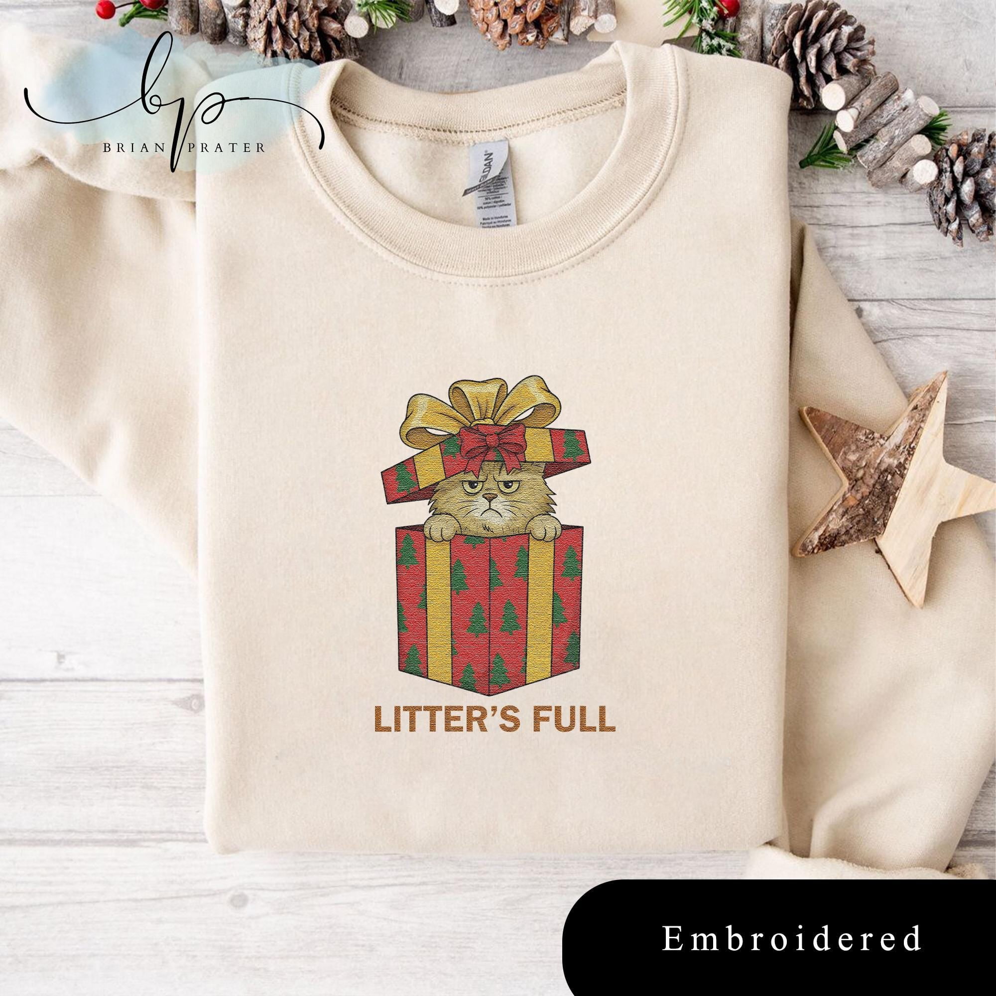 EMBROIDERED Litter's Full Christmas Vacation Cat Shirt, Santa Christmas ...