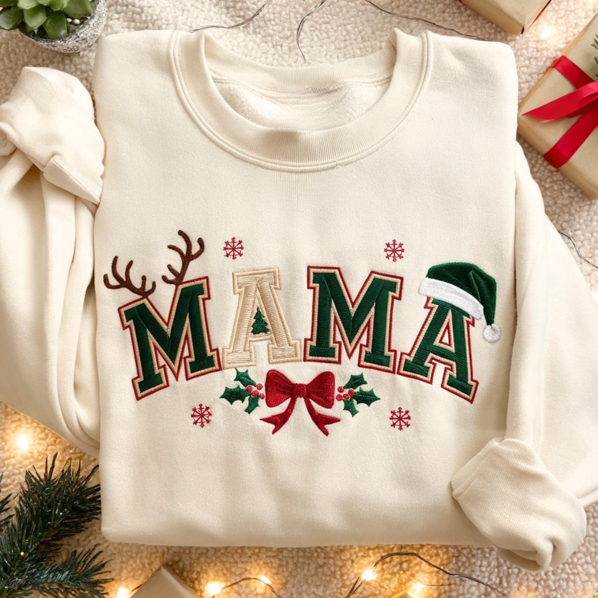 EMBROIDERED Mama Christmas Sweatshirt, Holiday Mom Sweater, Cozy Xmas ...