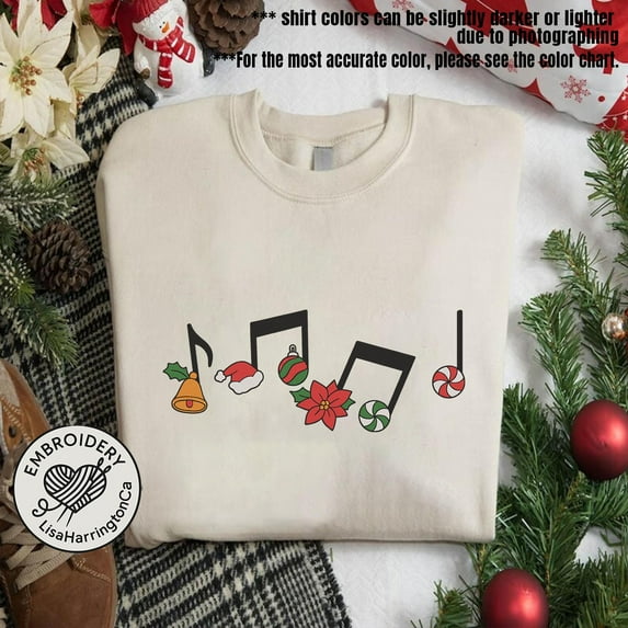 EMBROIDERED Music Teacher Christmas Sweatshirt, Music Note Christmas ...