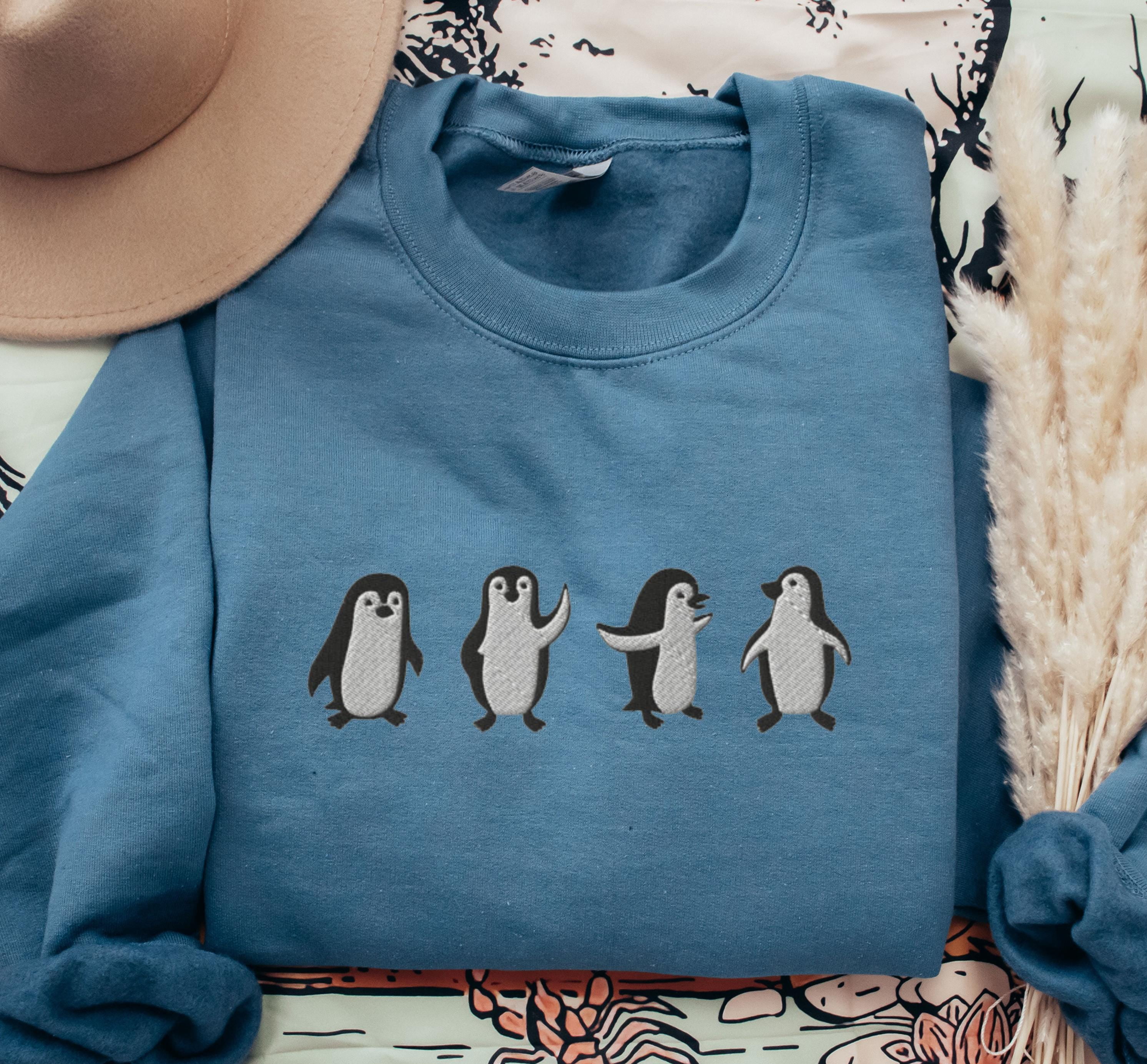 EMBROIDERED Penguins Sweatshirt, Penguin Lover Sweater, Christmas Cozy ...