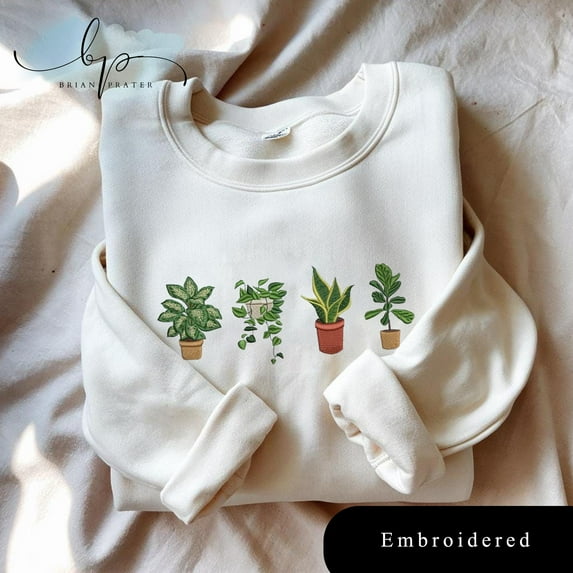 EMBROIDERED Plant Embroidery Shirt, Gardening Machine Embroidery T ...