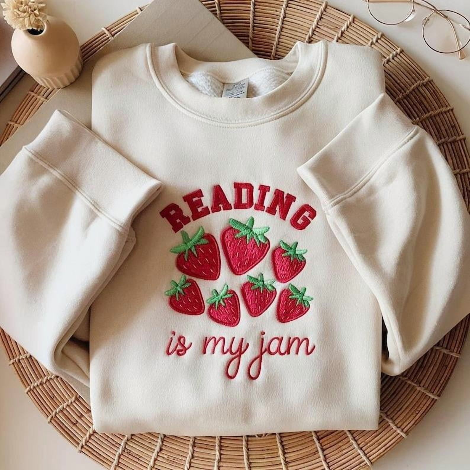 EMBROIDERED Reading Is My Jam design, Strawberry Book Lover design ...