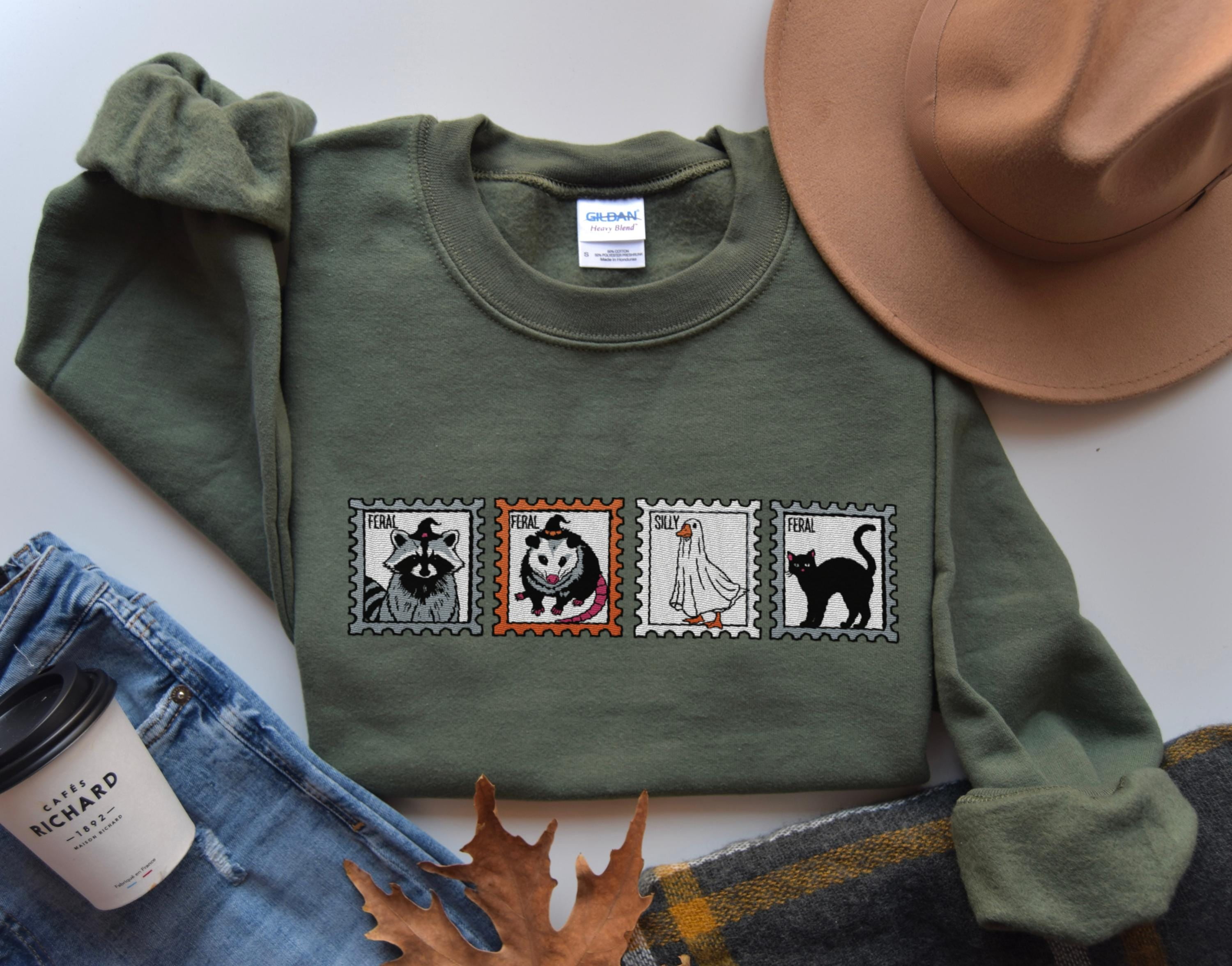 EMBROIDERED Stay Trashy Raccoon Embroidered Crewneck Feral Fall Sweater ...