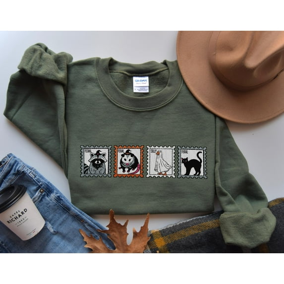 EMBROIDERED Stay Trashy Raccoon Embroidered Crewneck Feral Fall Sweater ...