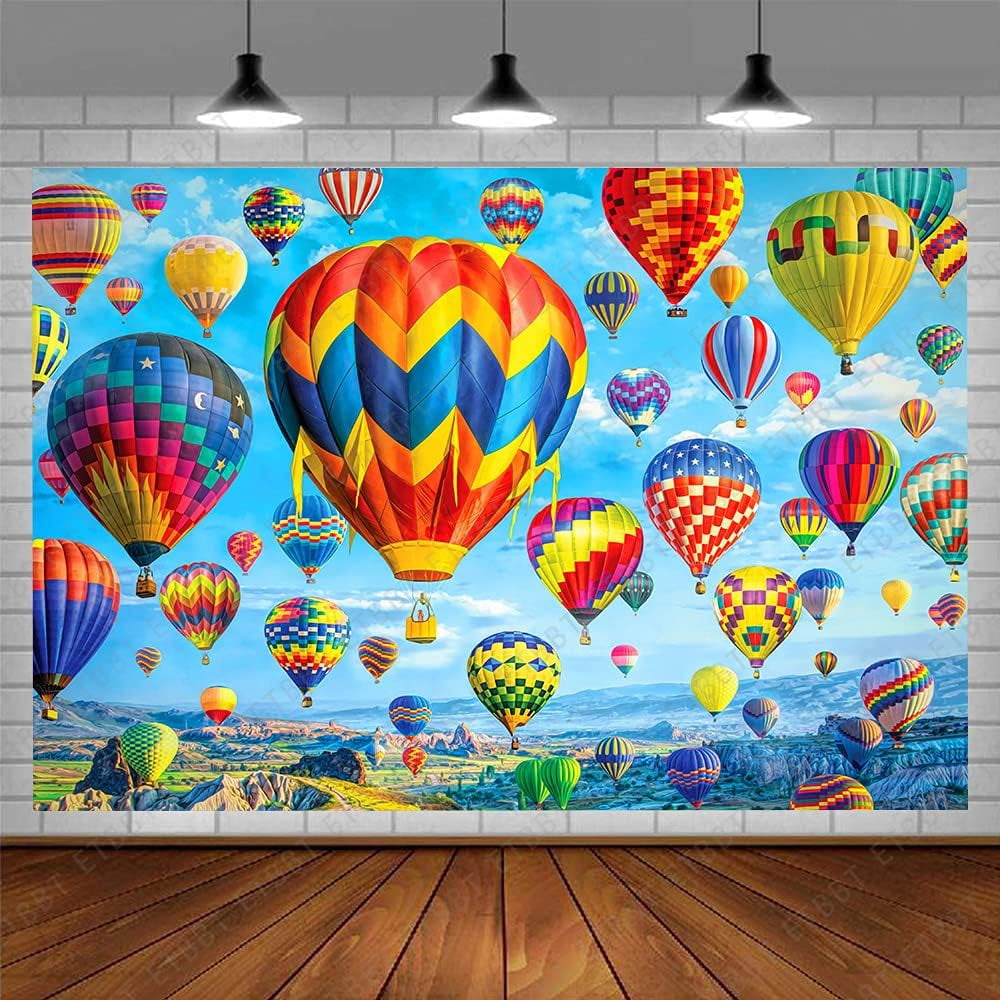 EMDSPR 7x5FT Hot Air Balloon Backdrop Colorful Rainbow White Clouds ...