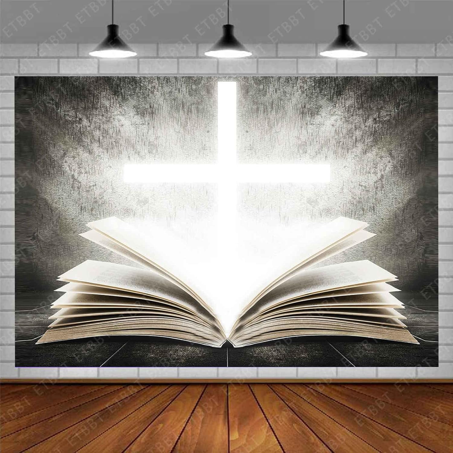 EMDSPR Glowing Crucifix Opened Bible Book Backdrop, 7x5ft Vinyl, Jesus ...