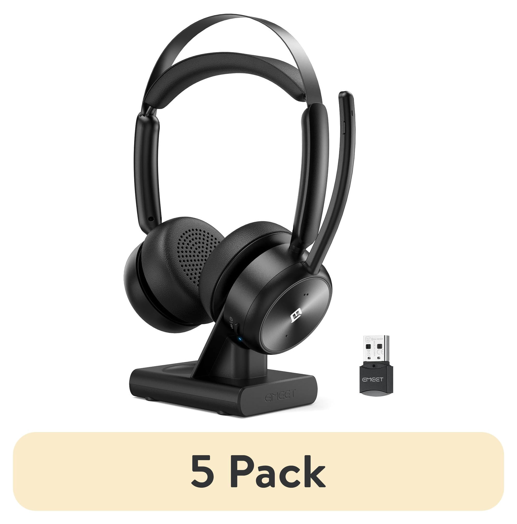 (5 pack) EMEET Wireless Headset, 46 Hrs Work Time, Charging Base, Mute ...