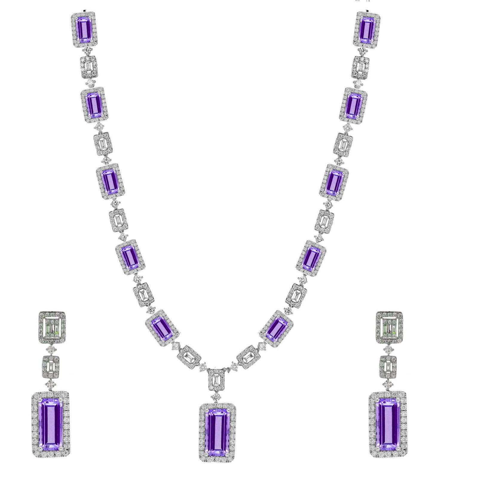 EMERALD CUT AMETHYST Necklace Set,Amethyst Diamond Necklace Earrings ...