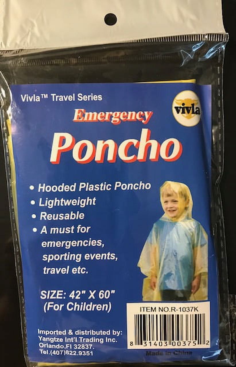 Vivla Emergency Kit Poncho, Pocket Size, 40" x 60", Rain Poncho ...