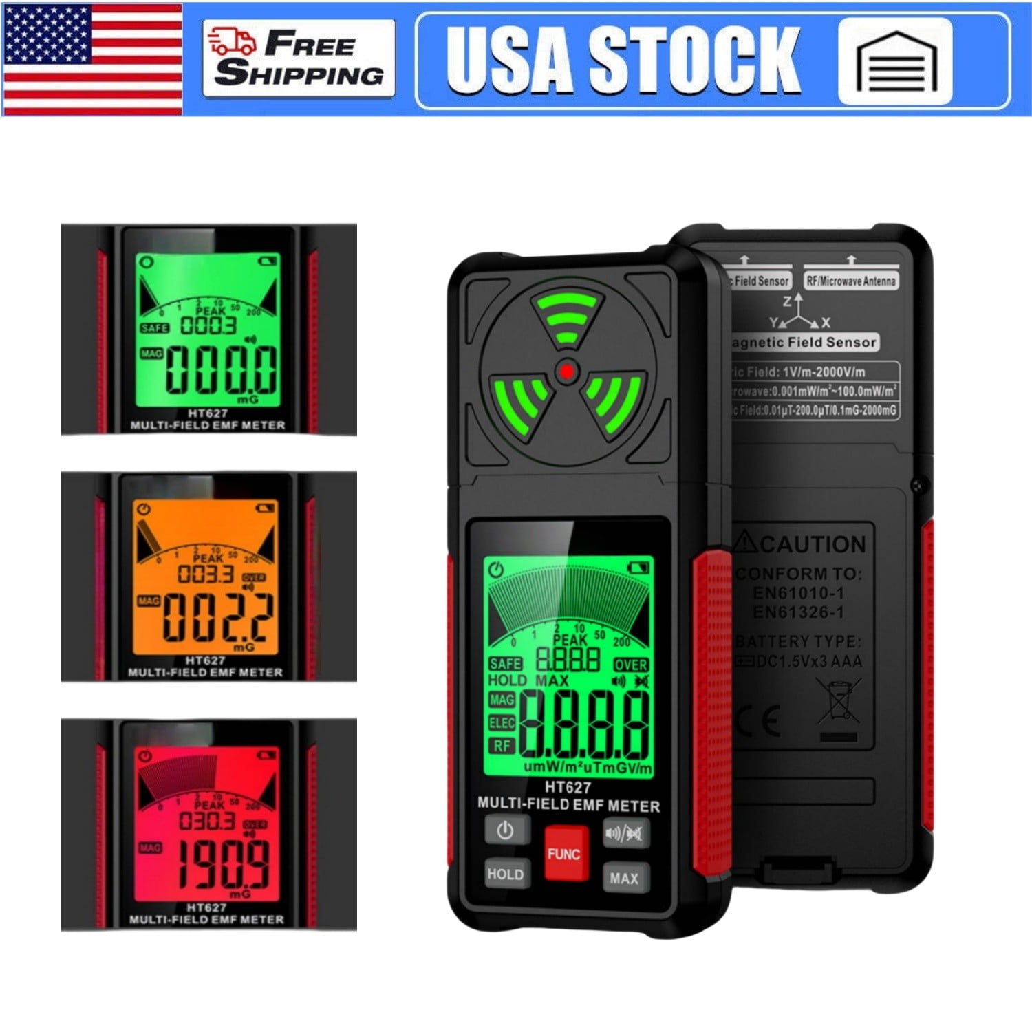 EMF Meter, 3-in-1 Portable Electromagnetic Field Radiation Detector ...