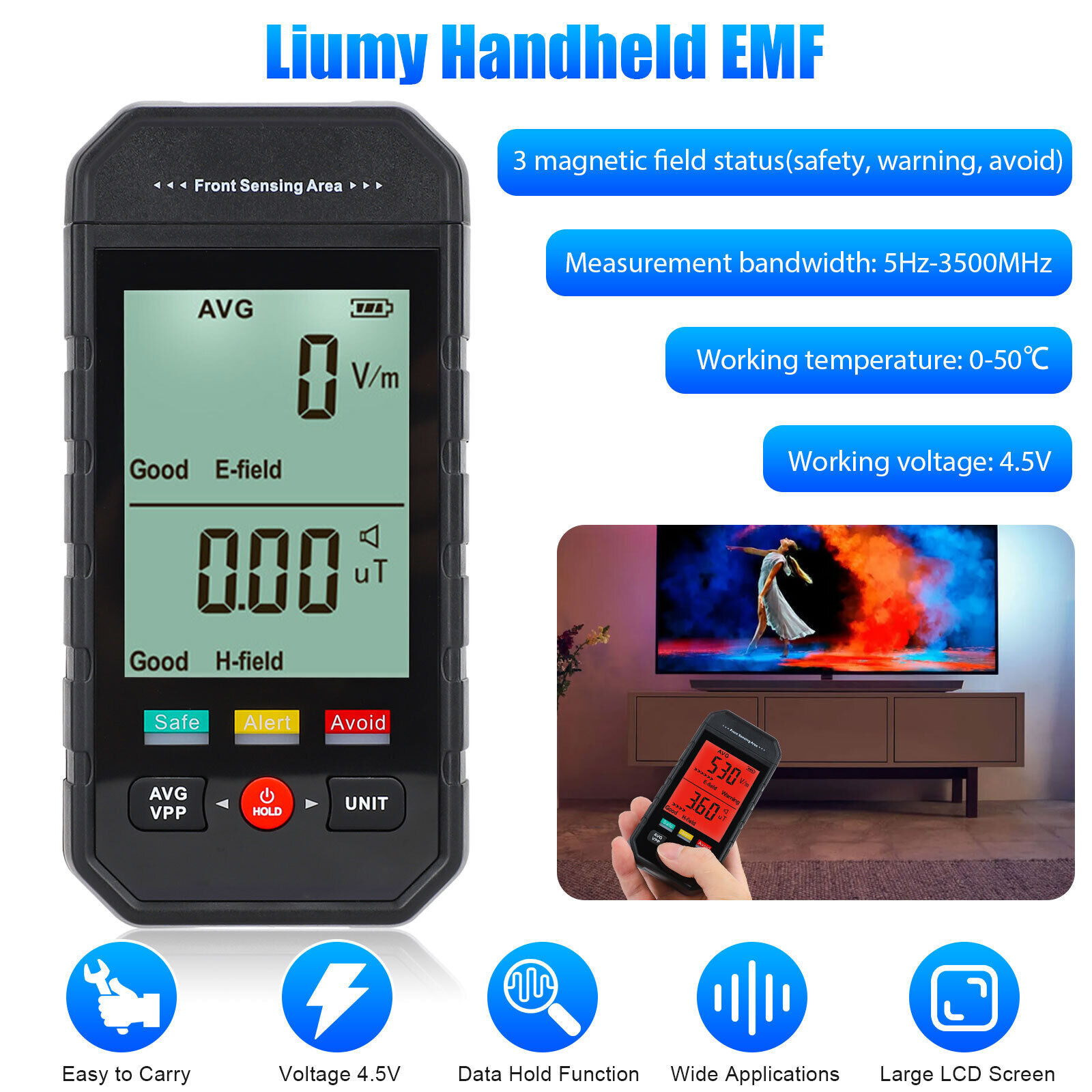 EMF Meter Digital Electromagnetic Field Radiation Sensor Detector ...