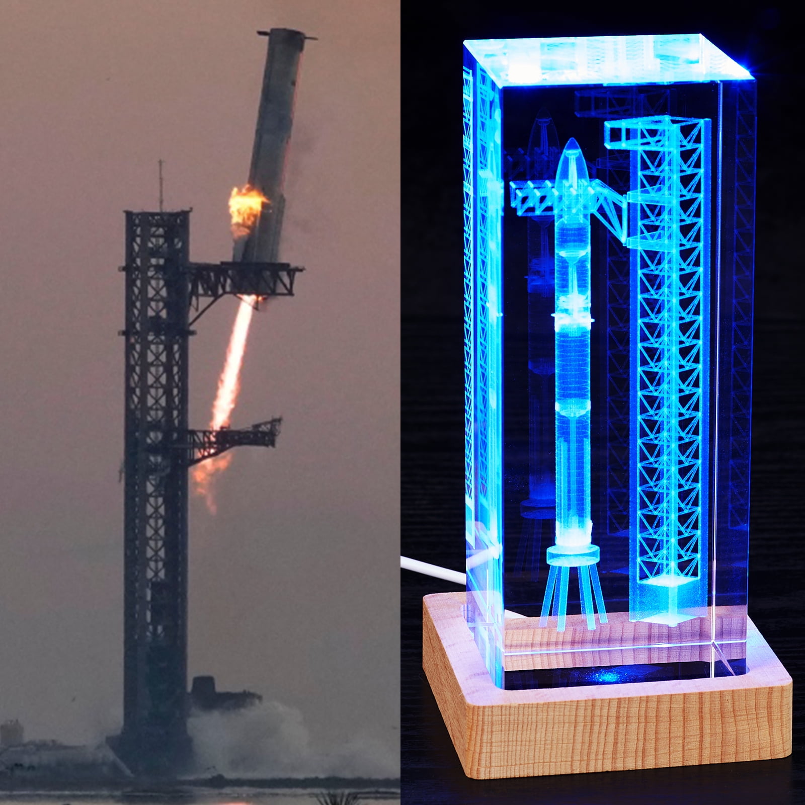 EMGTMS Y&Z SpaceX Starship 3D Crystal Night Light,Rocket Model Lamp ...