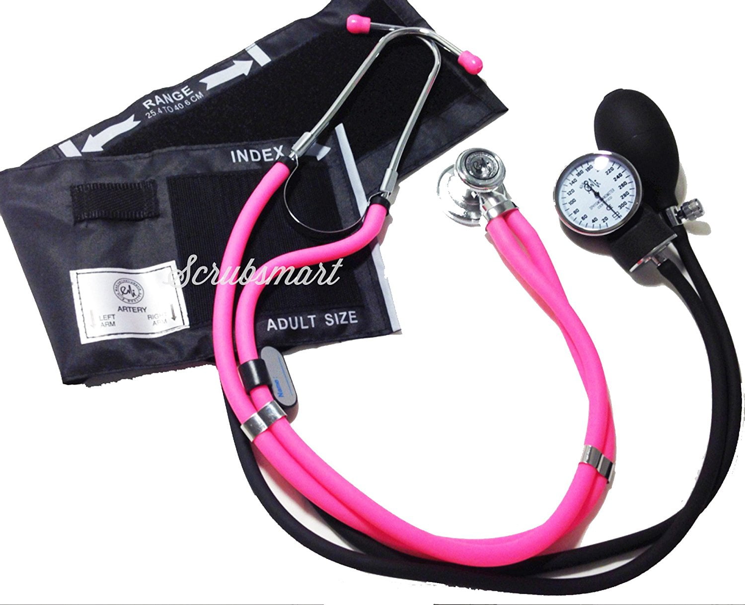 EMI Pink Sprague Rappaport Stethoscope with Black Aneroid Sphygmomanometer Blood Pressure Cuff ...