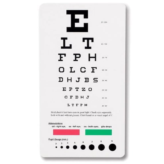 EMI Snellen Pocket Eye Chart EC-PSN - For use at 6 feet - Walmart.com