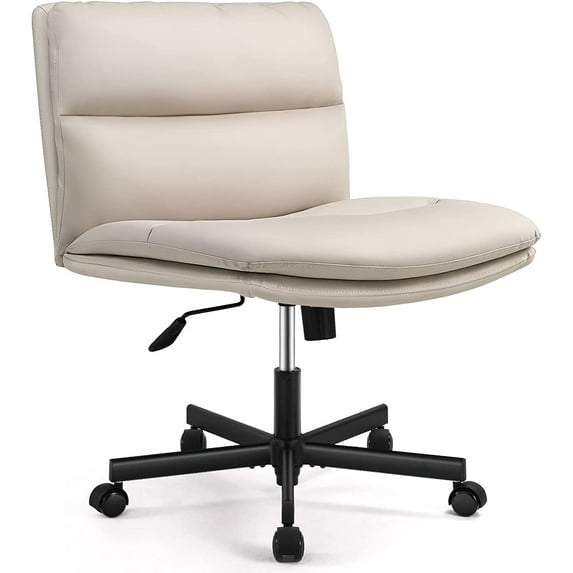 EMIAH Armless Office Desks Chair with Wheels PU-Padded Vanity Chair Mid ...