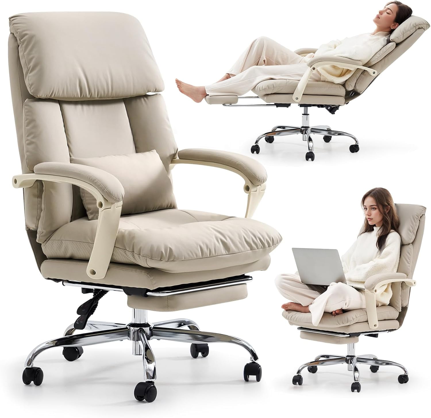 EMIAH Genuine Leather Office Chair with Foot Rest, Reclining Ergonomic ...