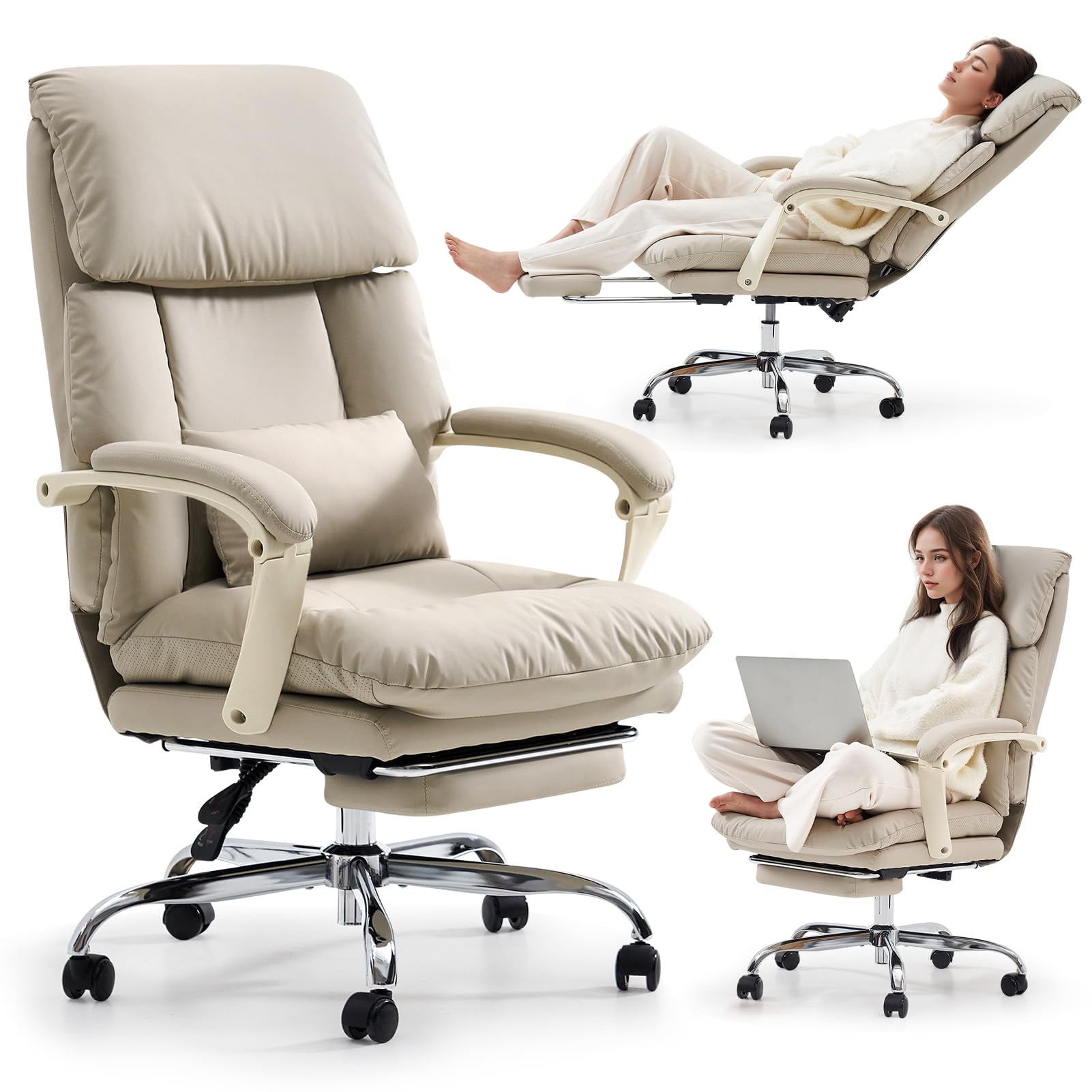 EMIAH Genuine Leather Office Chair with Foot Rest, Reclining Ergonomic ...