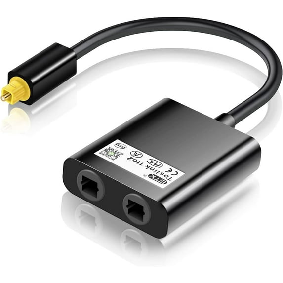 EMK Optical Splitter 1x2 Toslink Fiber Optic Audio, 1 Male Input 2 ...