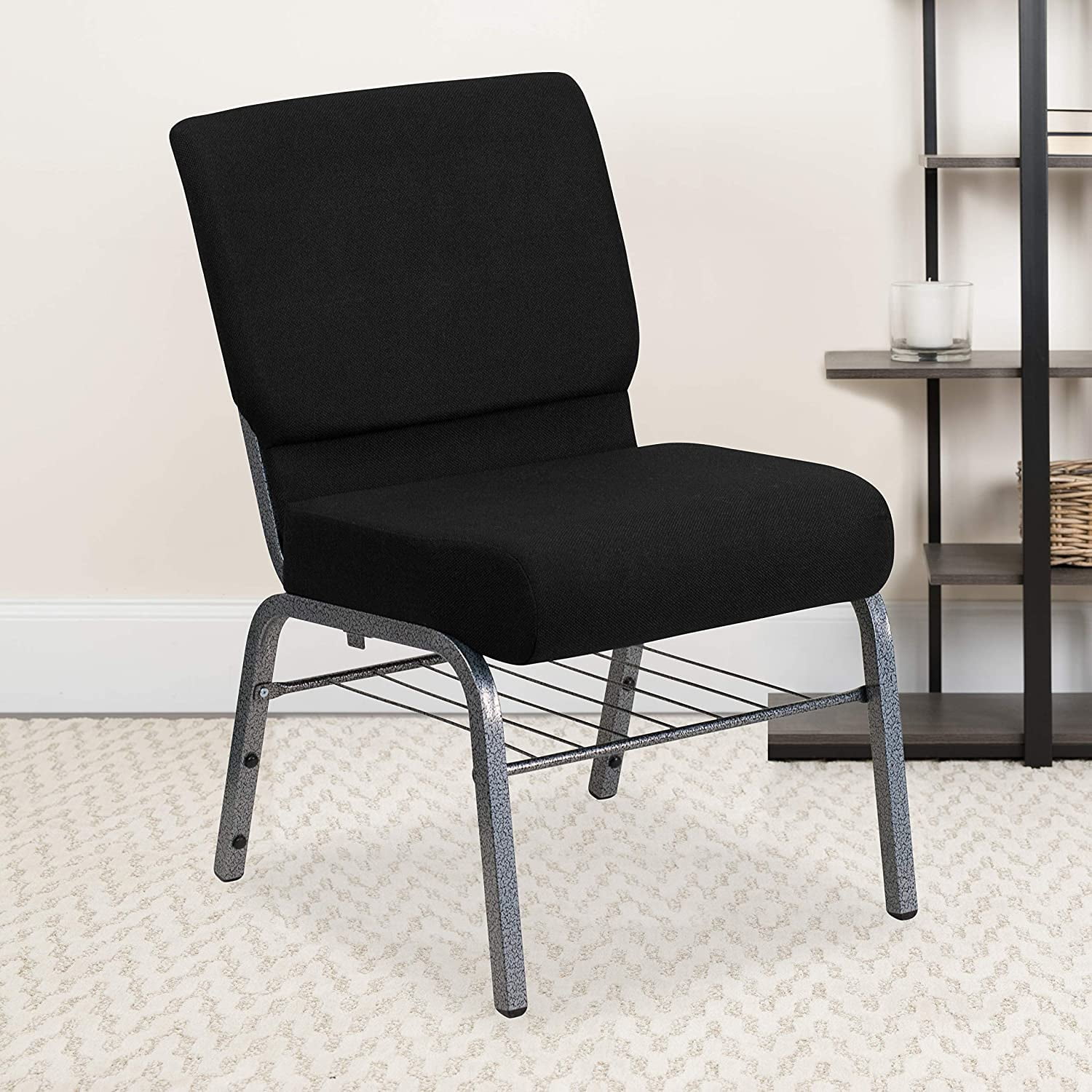 EMMA + OLIVER Auditorium Chair - Black Fabric/Silver Vein Frame - 21 ...