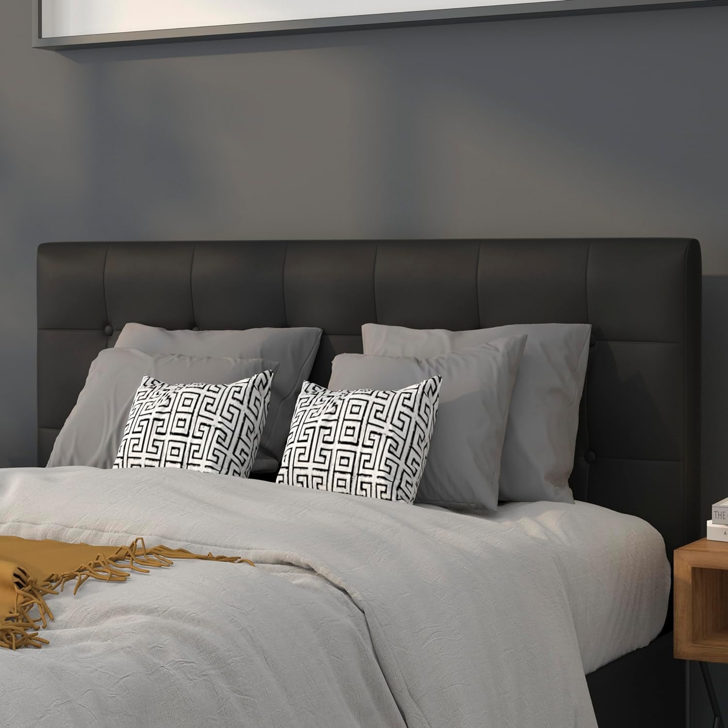 EMMA + OLIVER Button Tufted Upholstered Full Size Headboard in Black ...