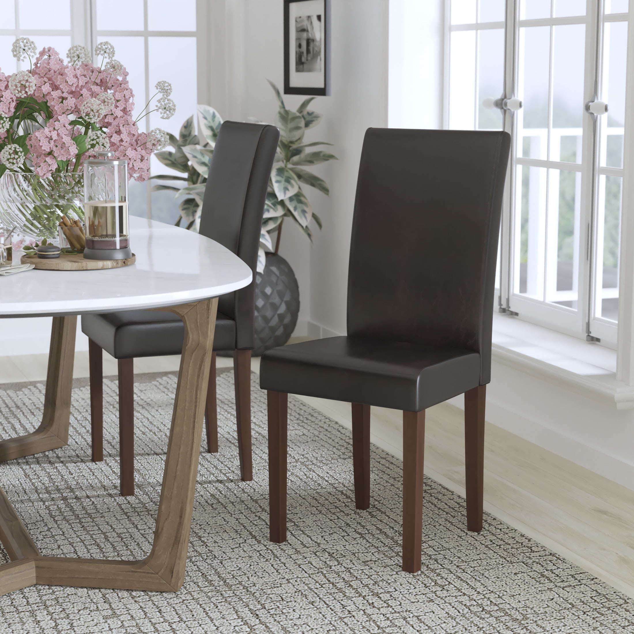 Emma + Oliver Brown LeatherSoft Parsons Chair with Mahogany Legs ...