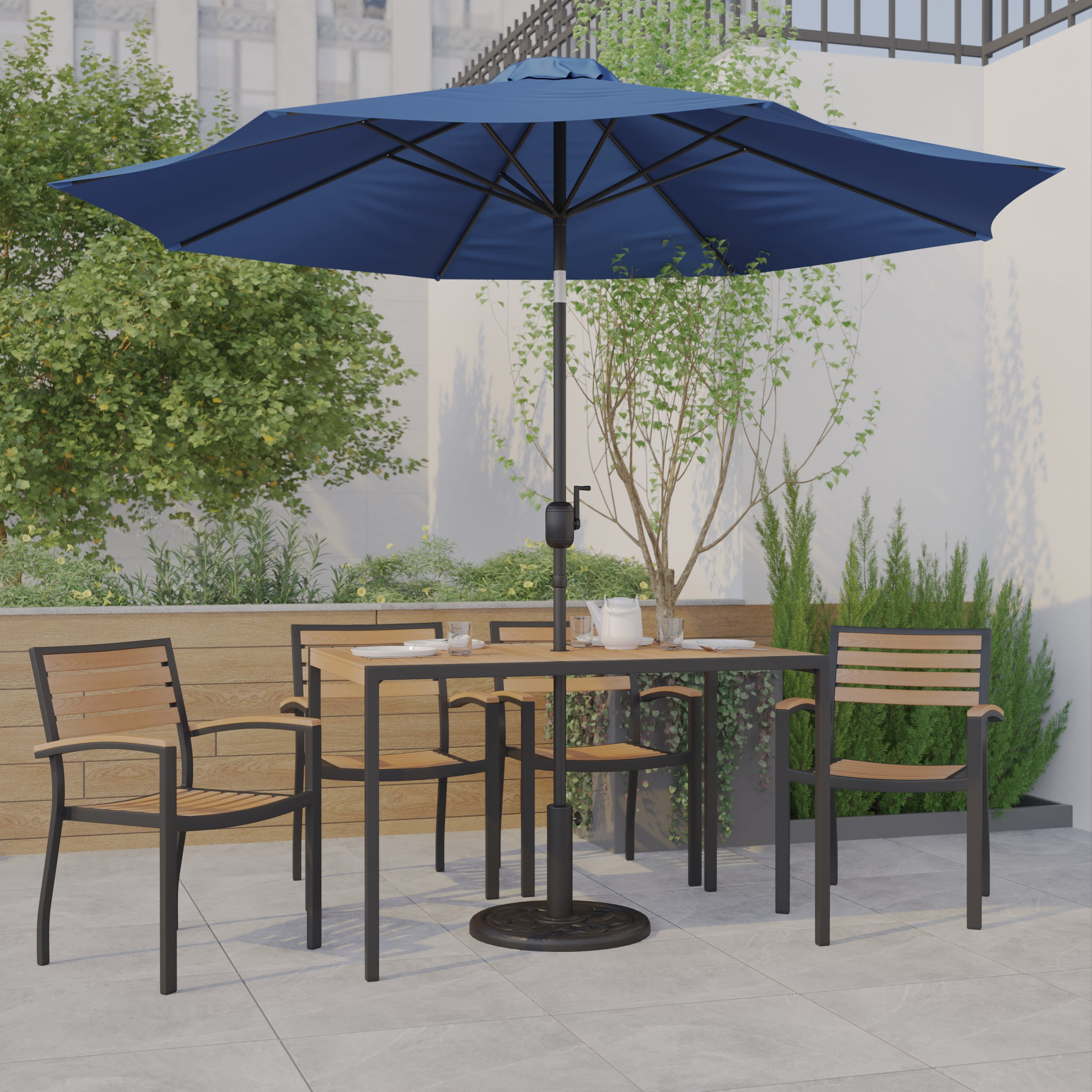EMMA PLUS OLIVER 7 Piece Metal Patio Outdoor Dining Sets with Umbrella ...