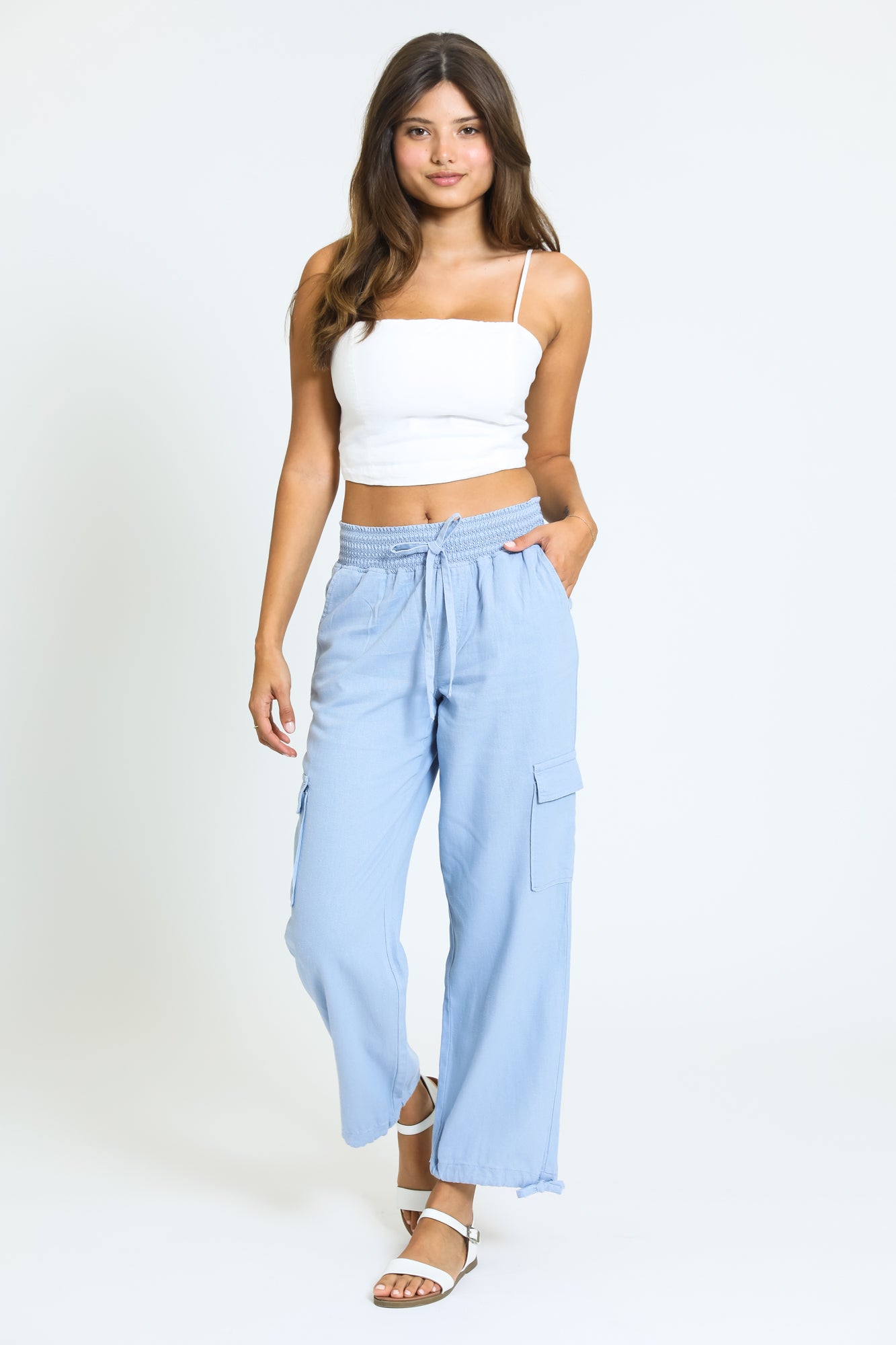 EMMA SMOCKED WAIST CARGO PANT - BLUE FOG - Walmart.com