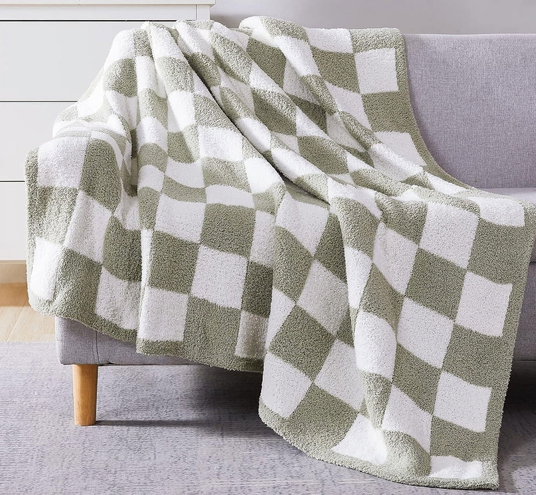 EMME Checkered Blanket Throw Size - 50"*60" Green Soft Fluffy Warm ...