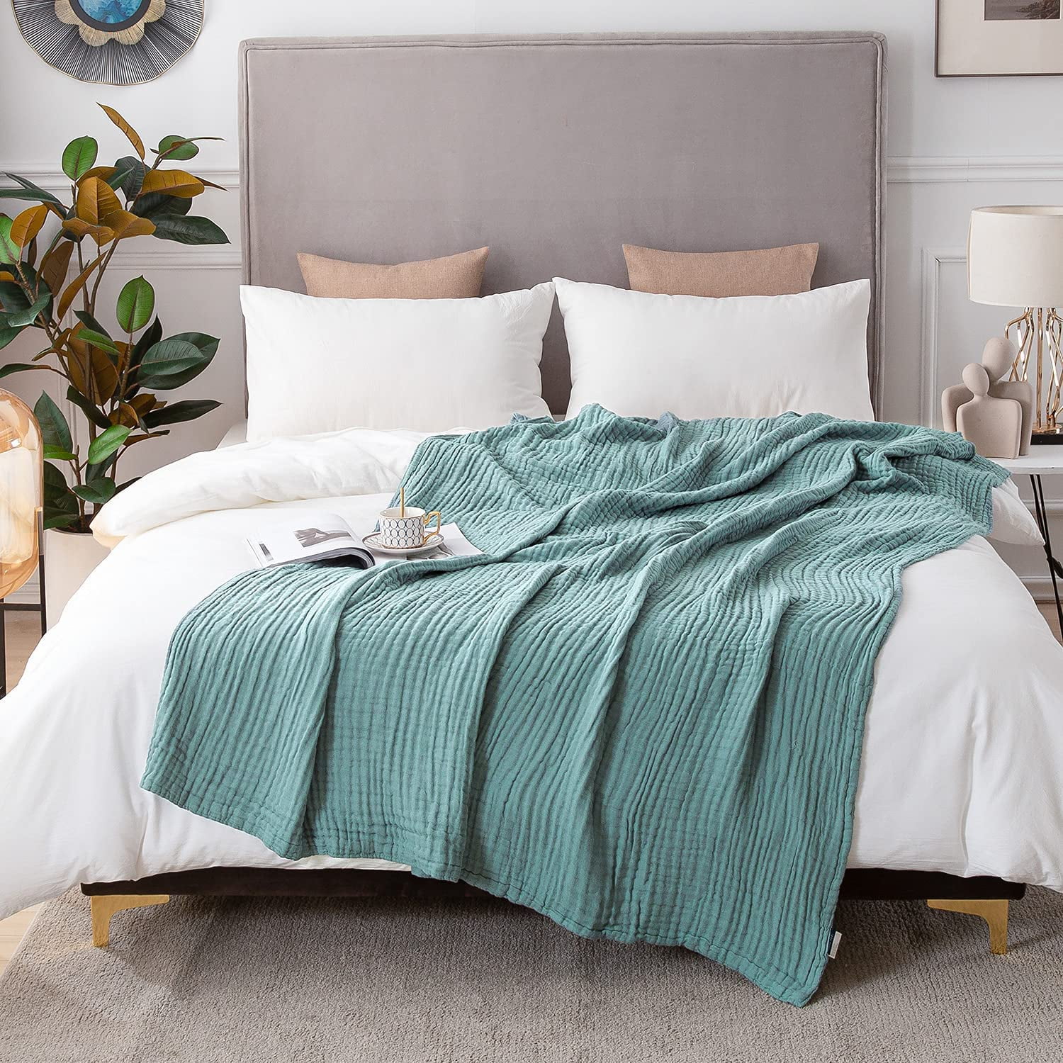 EMME Cotton Blanket Queen Size for Bed Soft Large 6 Layer Muslin Bed ...