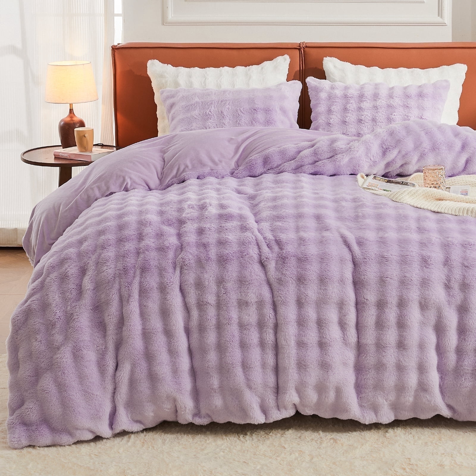 EMME Faux Fur Duvet Cover Queen Size, 3 Pieces Ultra Soft Fluffy ...