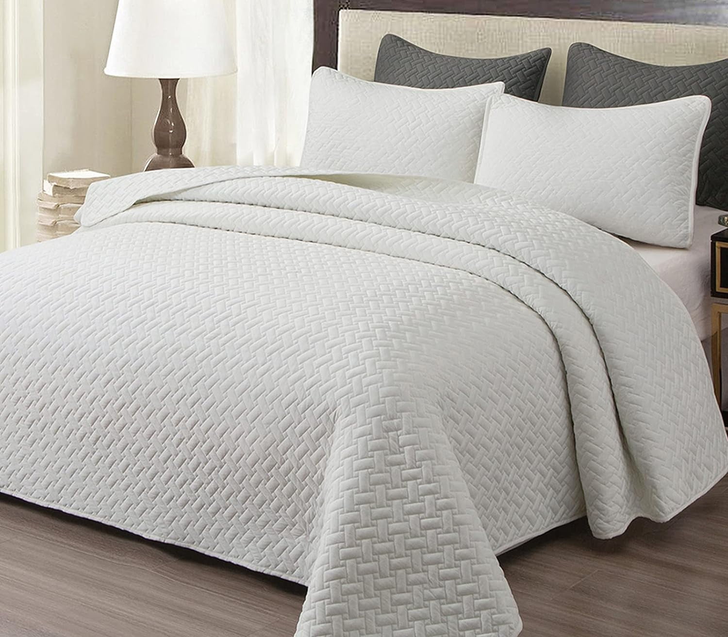 EMME White Quilt Set,Twin Bedspread Lightweight Microfiber Reversible ...