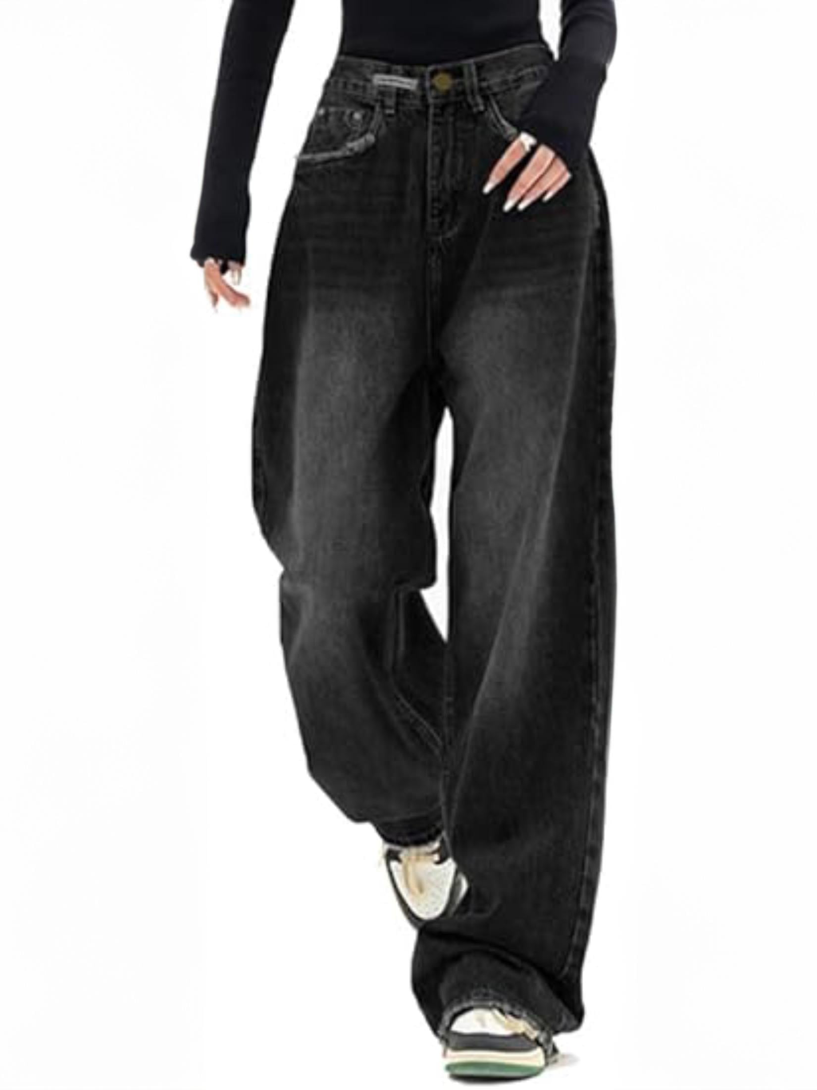 EMMIOL Women's Y2K Barrel Baggy Jeans High Waist Wide Leg Denim ...