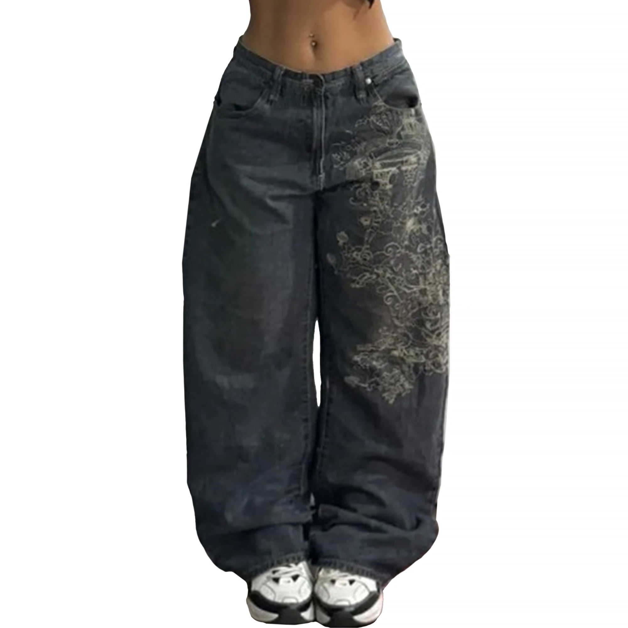 EMMIOL Women Hip Hop Baggy Jeans Wide Leg Mid Waist Jeans Loose ...