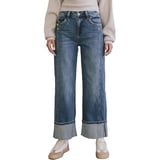 EMMIOL Women's Mid Rise Boyfriend Patchwork Straight & Wide Leg Denim ...