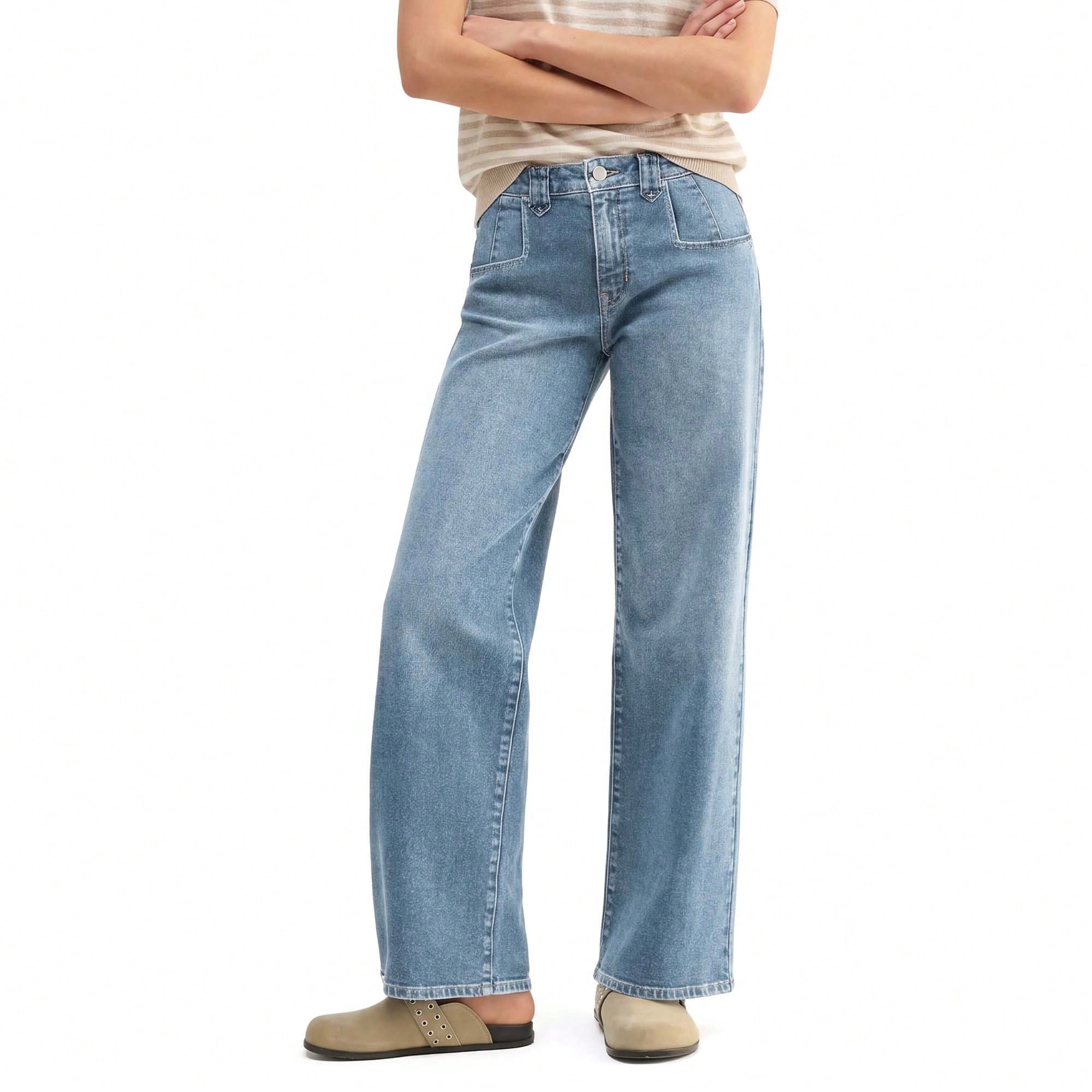EMMIOL Women's Mid-Rise Stretchy Baggy Jeans Trendy Y2K Straight Leg ...