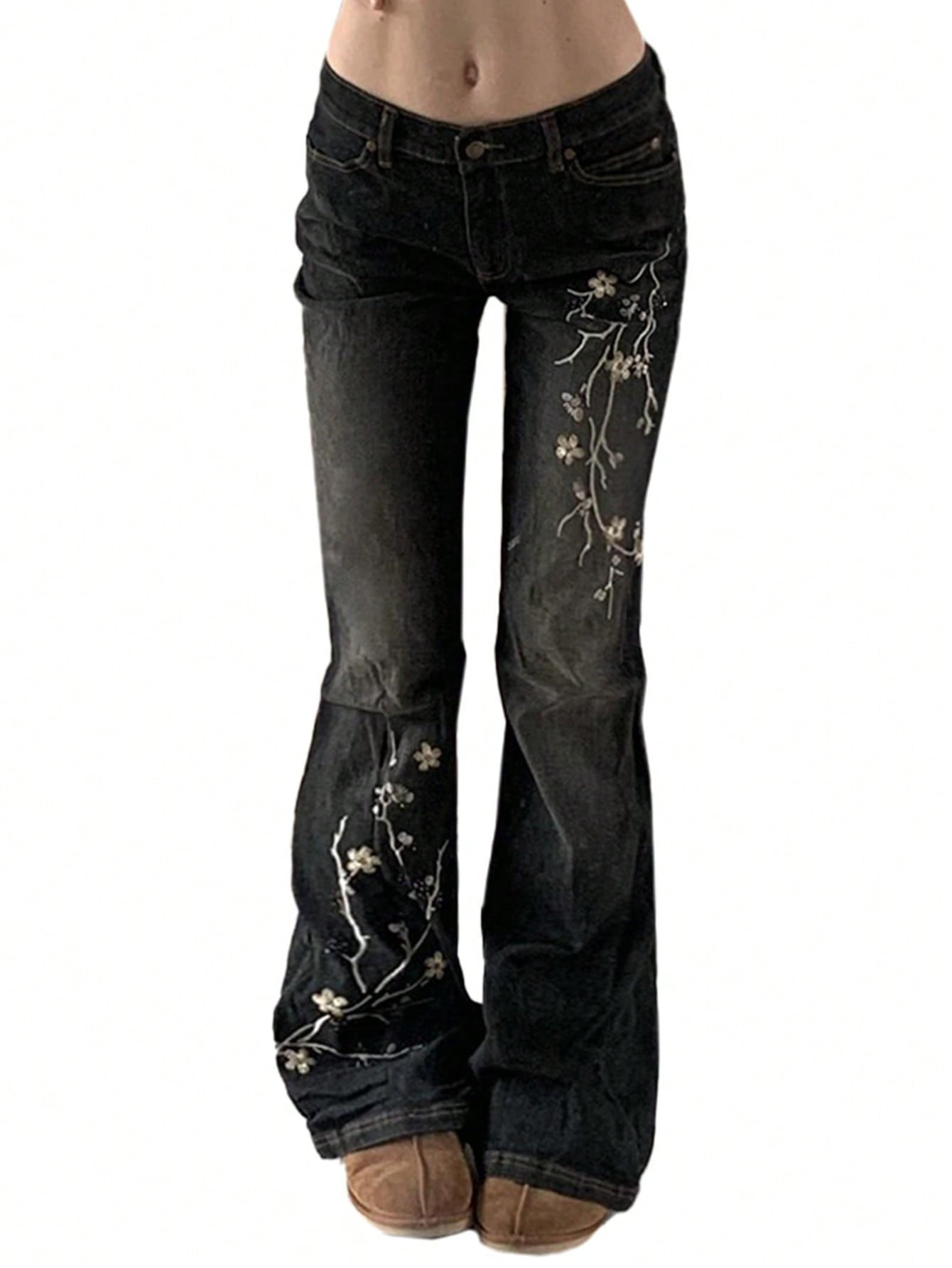 EMMIOL Women's Mid-Rise Stretchy Flare Bell Bottom Jeans Vintage 90s ...