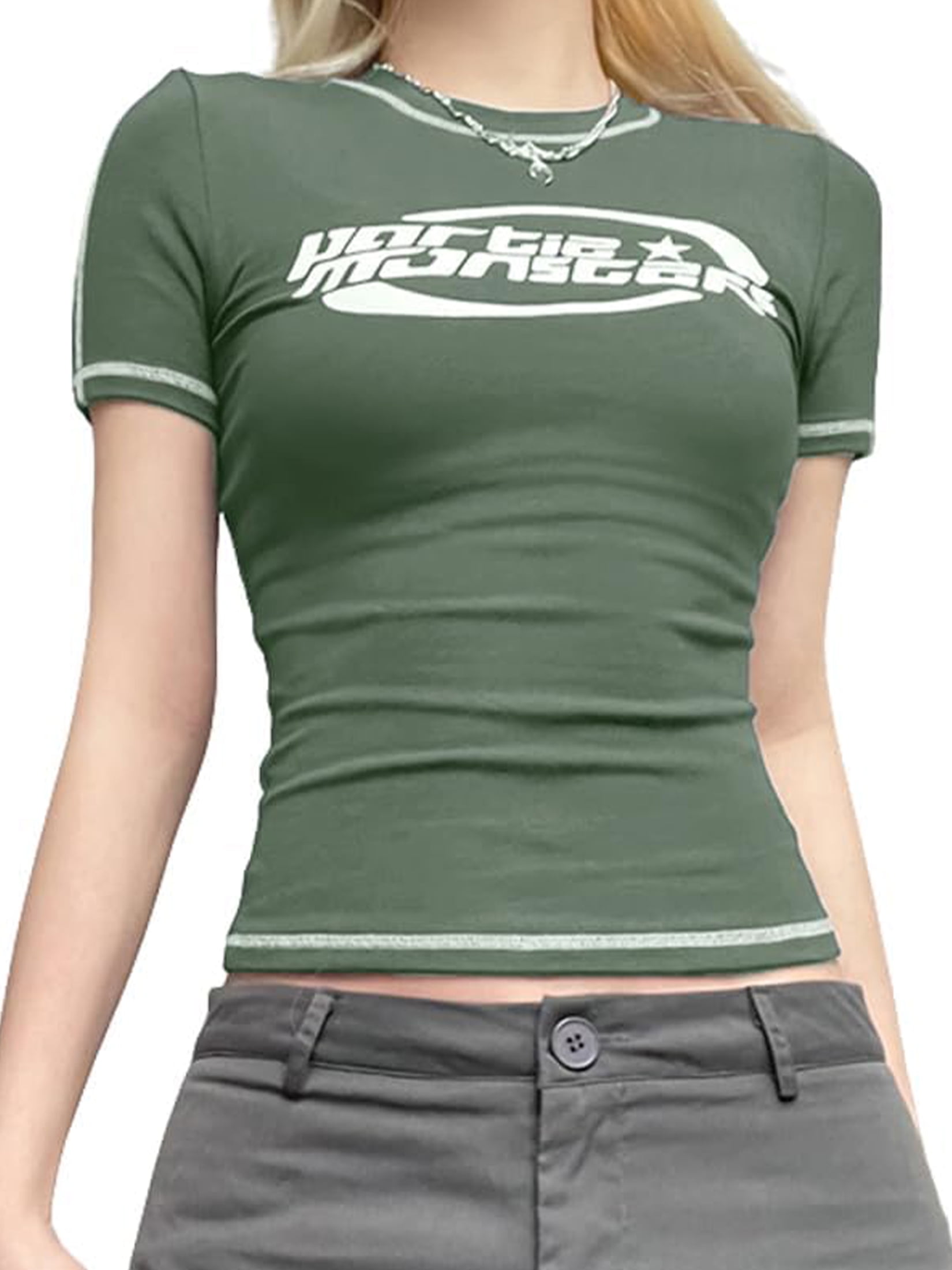 EMMIOL Women's Stitched Short Sleeve Logo Graphic Crop Tee for Summer ...