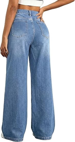 EMMIOL Women's Wide Leg Baggy Jeans Mid Rise Butt Lifting Stretchy ...