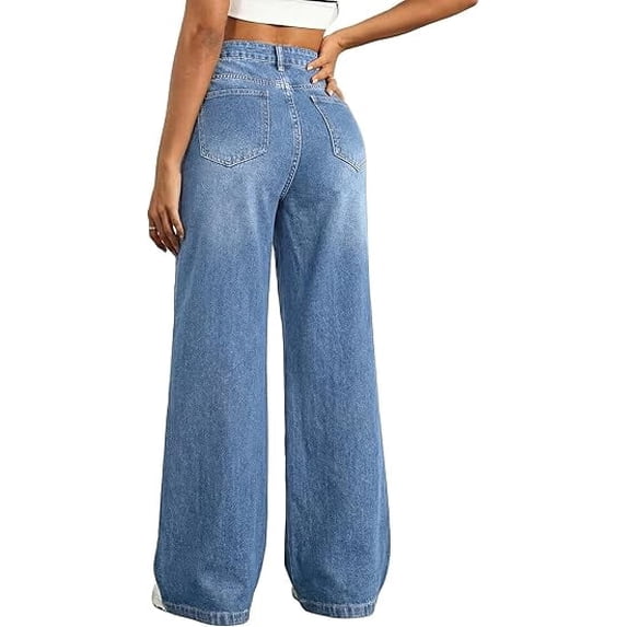 EMMIOL Women's Wide Leg Baggy Jeans Mid Rise Butt Lifting Stretchy ...