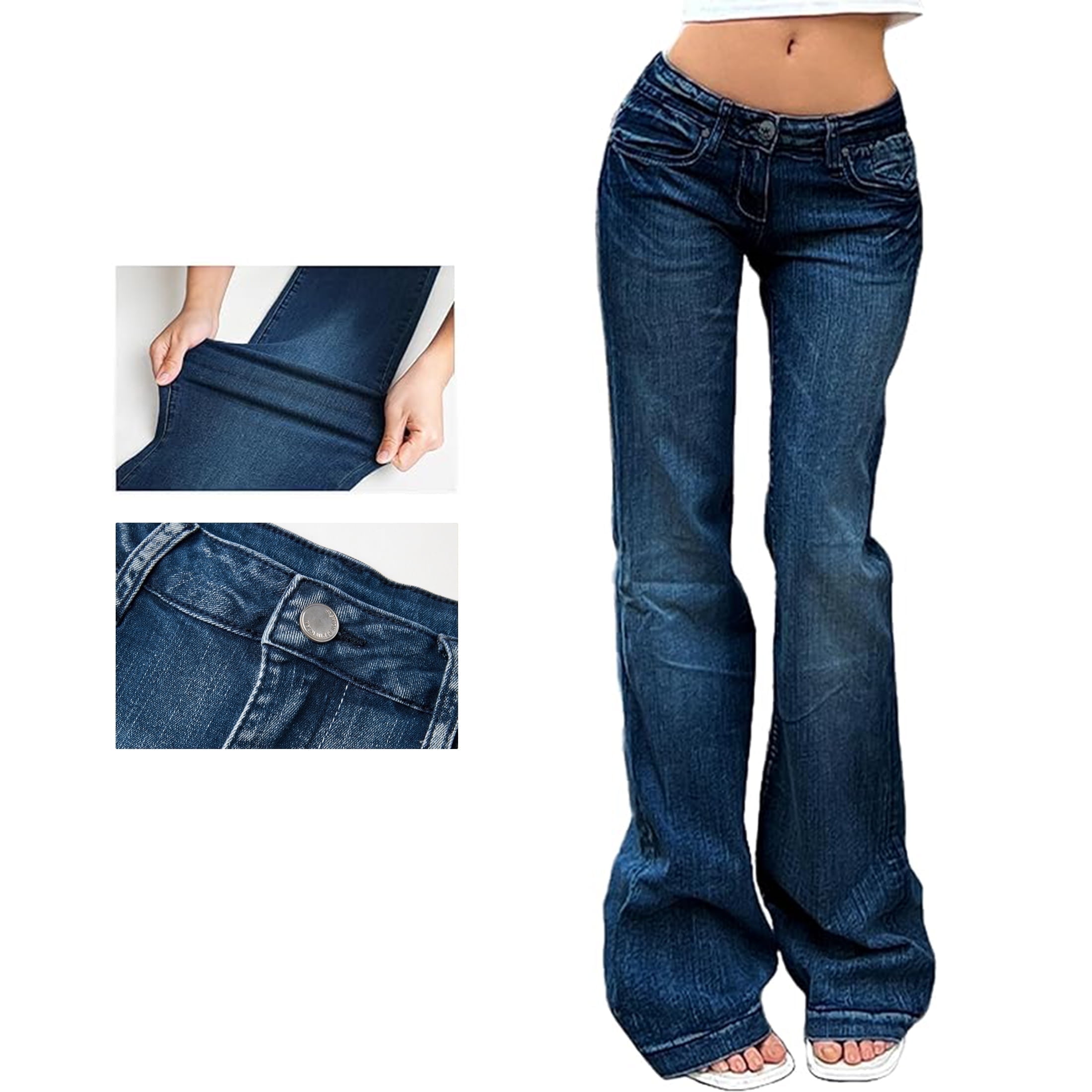 EMMIOL Women's Y2K Vintage Flare Jeans 90s Low Rise Bootcut Denim Pants ...