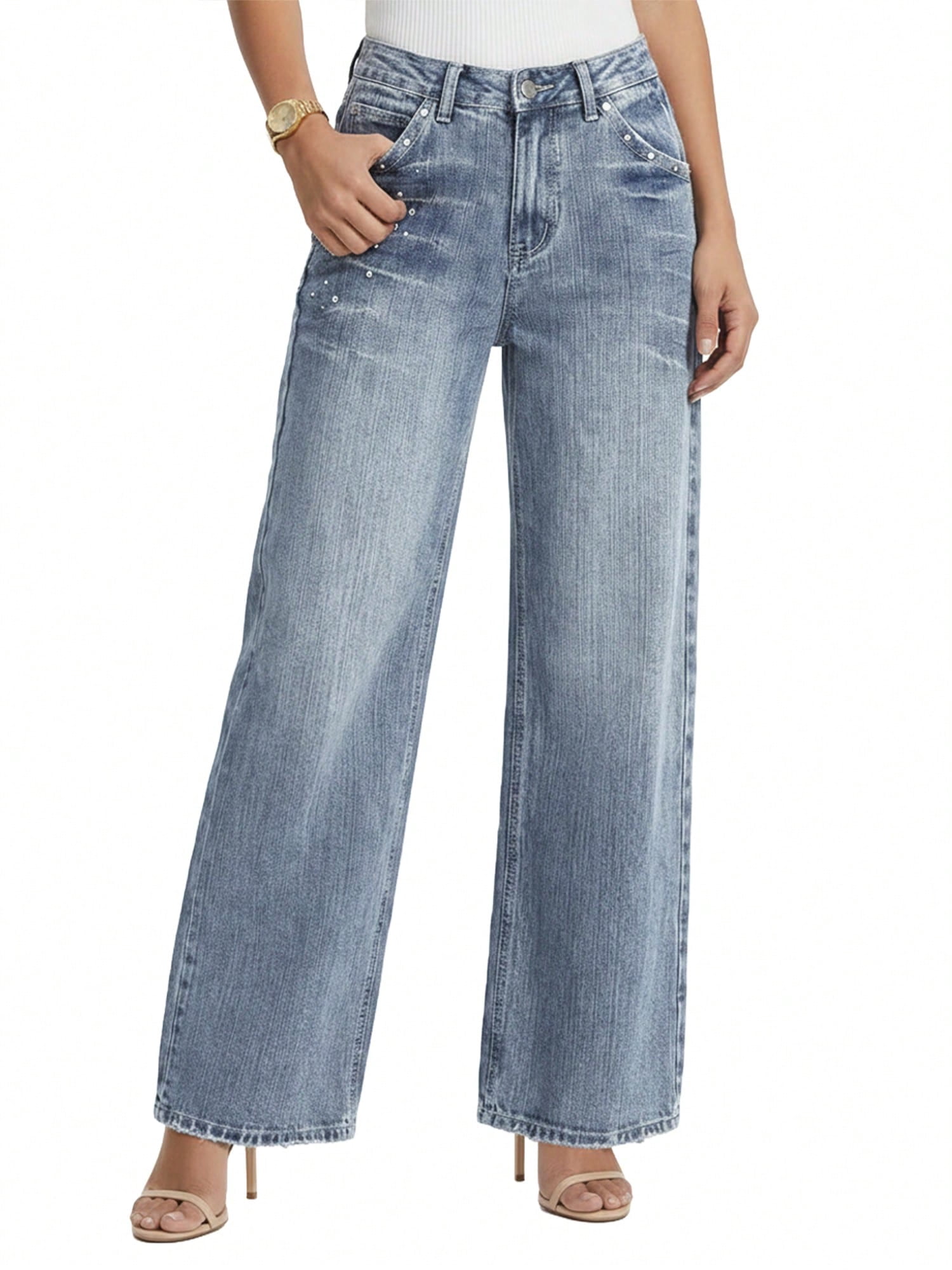 EMMIOL Women's Mid-High Waist Y2K Baggy Wide Leg Jeans Vintage Washed ...