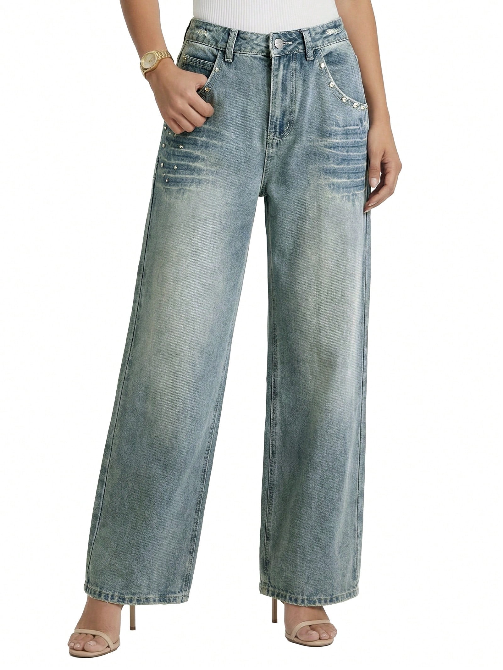 EMMIOLNEW Women's Mid-High Waist Y2K Baggy Wide Leg Jeans Vintage ...