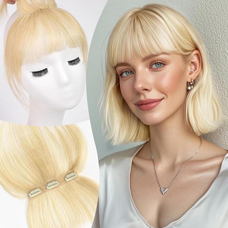 EMMOR Clip in Bangs, 100% Human Hair Bangs with 3 Non-slip Clips, 360 ...